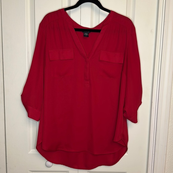 torrid | Tops | Torrid Red Sheer Red Roll Up Sleeves Vneck With Front ...
